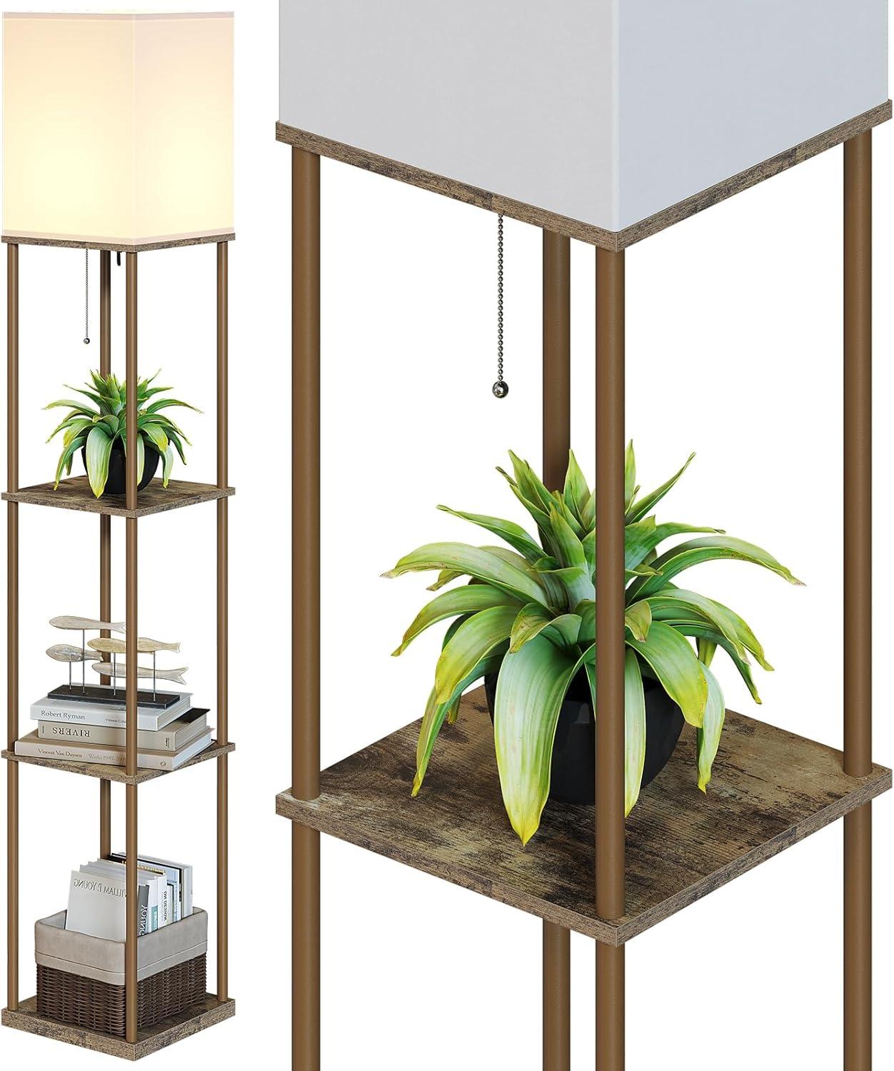 SUNMORY Floor Lamp with Shelves, Modern Square Shelf Lamps, Display ...