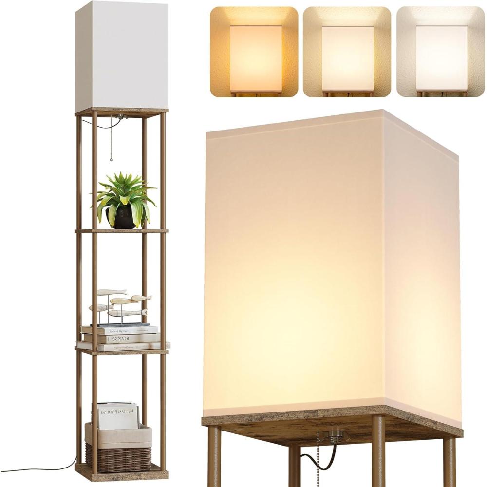 SUNMORY Floor Lamp with Shelves, Modern Square Shelf Lamps, Display ...