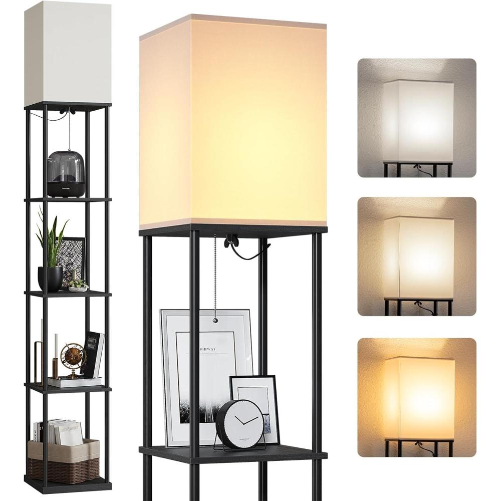 SUNMORY Floor Lamp with Shelves, Modern Square Shelf Lamps, Display ...